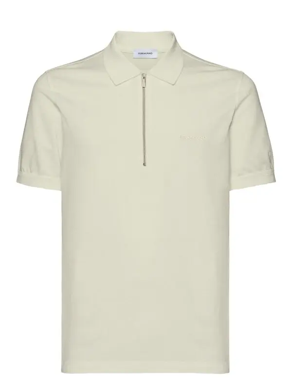 FERRAGAMO Logo-embroidered Half-zip Polo Shirt - Green