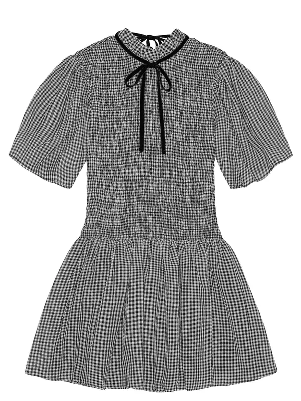 GANNI Checked Mini Dress - Black
