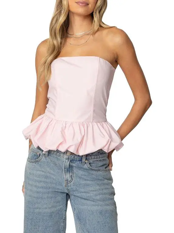 EDIKTED Everlee Strapless Bubble Hem Corset Top - Light-pink