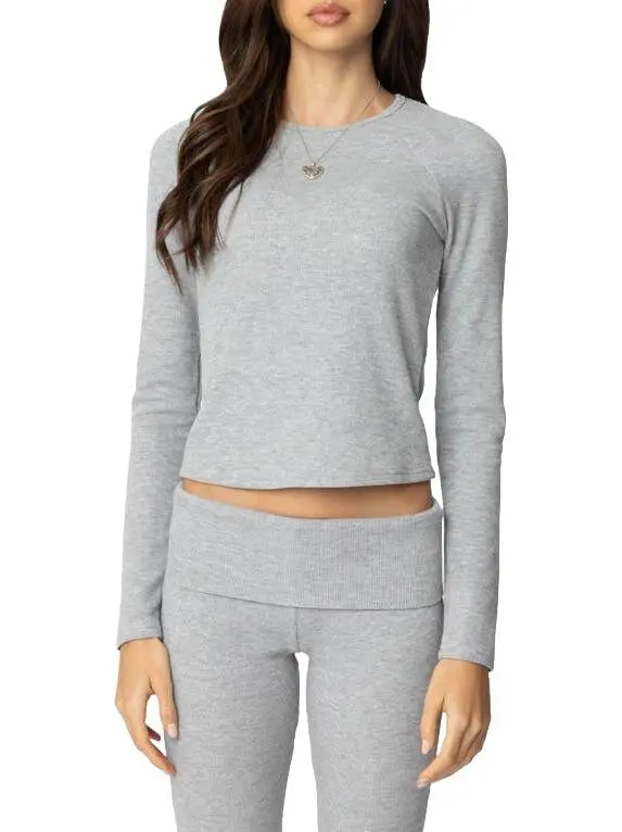 EDIKTED Sab Waffle Knit Long Sleeve Top - Gray-melange