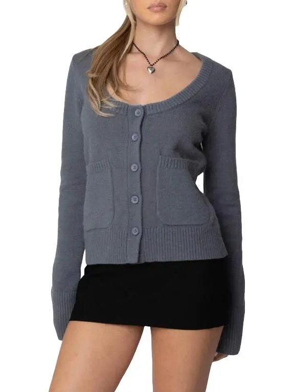 EDIKTED Daphnee Patch Pocket Cardigan - Gray
