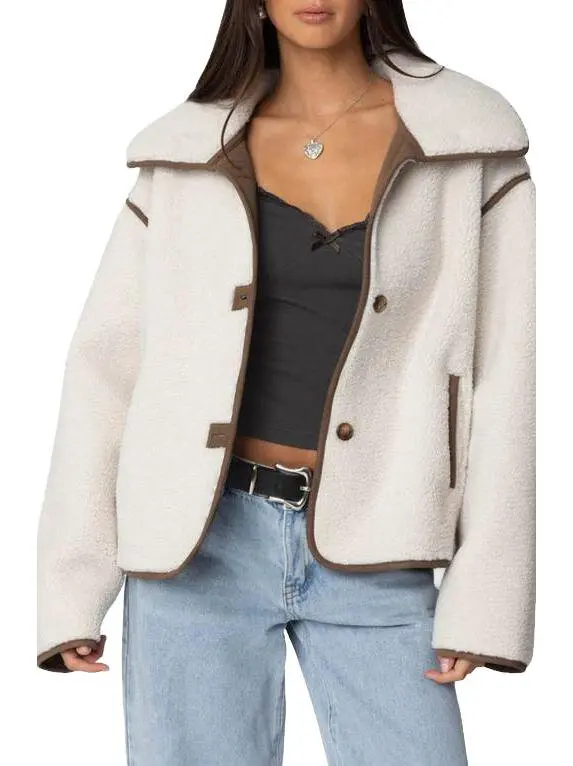 EDIKTED Frost Oversized Faux Shearling Jacket - Beige