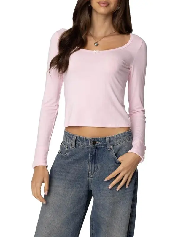 EDIKTED Lolo Bow Long Sleeve Top - Pink