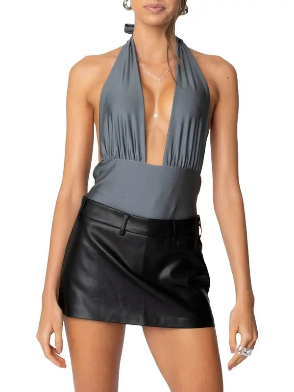 EDIKTED Halter Bodysuit - Gray