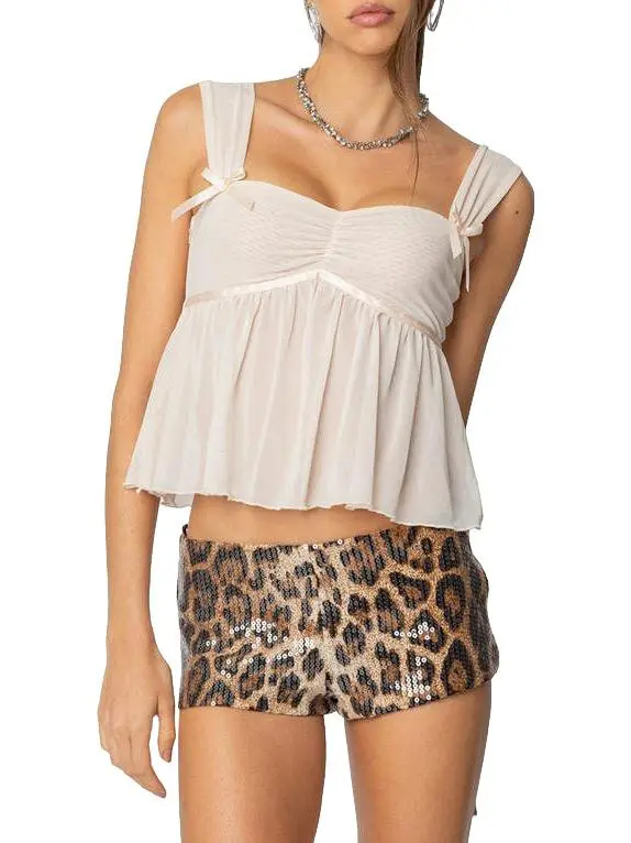 EDIKTED Bowe Mesh Babydoll Tank - Cream