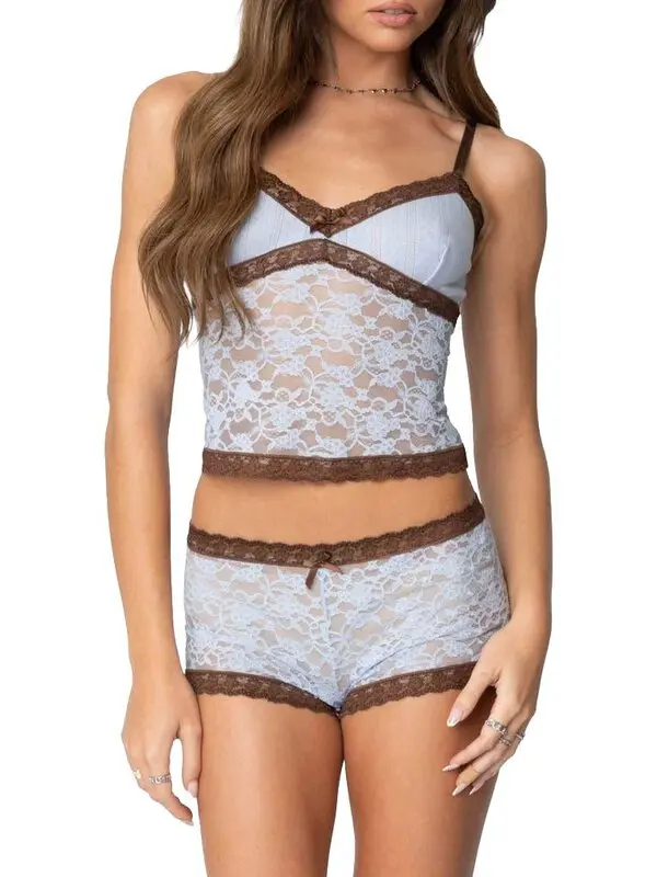 EDIKTED Dee Pointelle Stitch & Lace Camisole - Light-blue