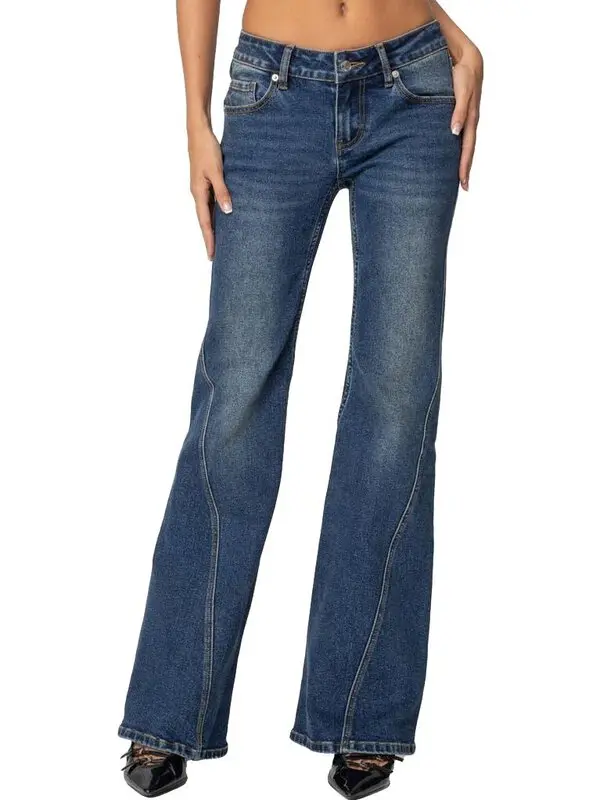 EDIKTED Colton Low Rise Bootcut Jeans - Blue