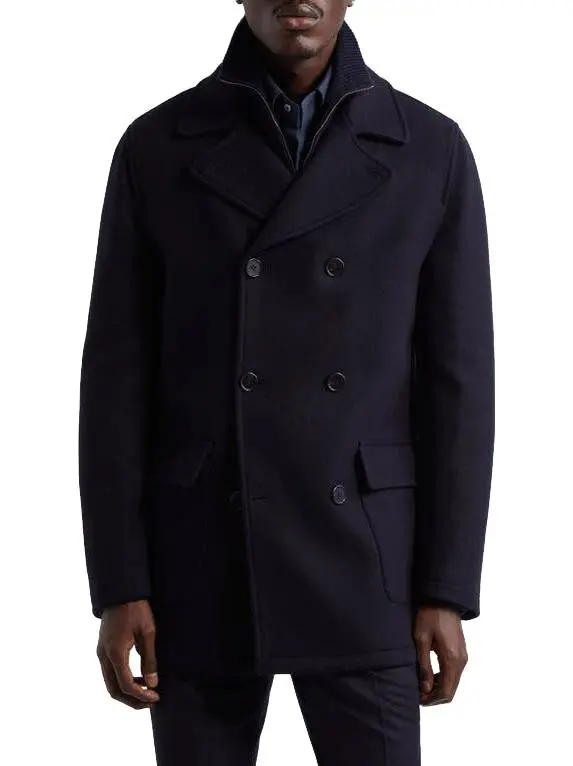 Thom Sweeney Double Face Virgin Wool Peacoat - Navy