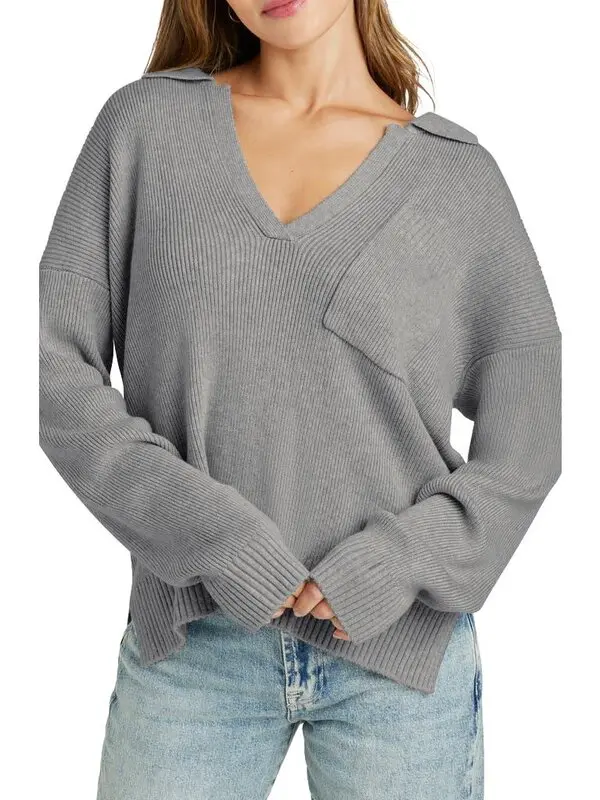 Splendid Kristen Polo Sweater - Heather Fog
