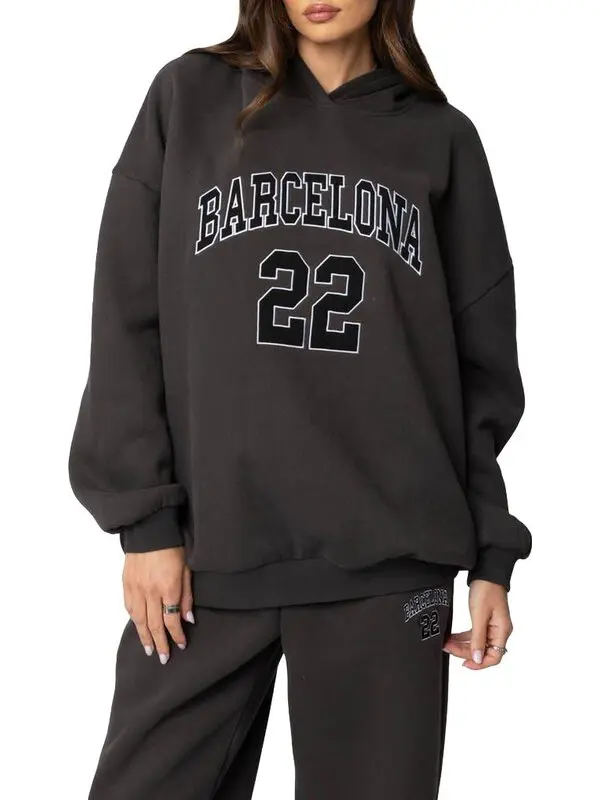 EDIKTED Barcelona Oversize Graphic Hoodie - Dark-gray