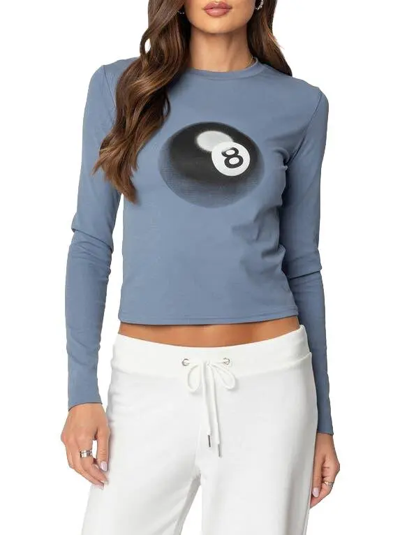EDIKTED Magic 8 Ball Graphic Long Sleeve T-shirt - Blue