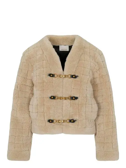 Rebecca Taylor Quilted Stitch Shearling Jacket - Cream