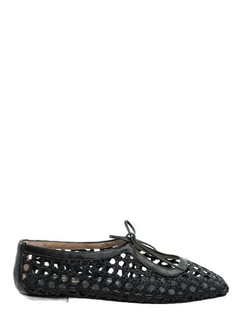 ANDREA GOMEZ Amelia Raffia Ballet Flat - Black