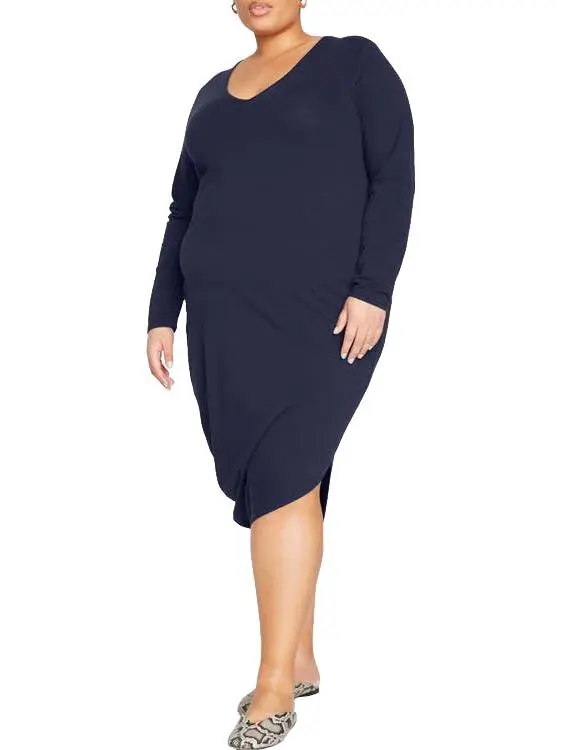 Universal Standard Iconic Geneva Long Sleeve Asymmetric Dress - Midnight