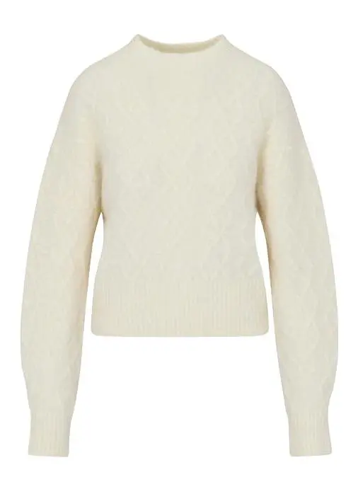 Rebecca Taylor Yael Cropped Cable Knit Sweater - Eggshell