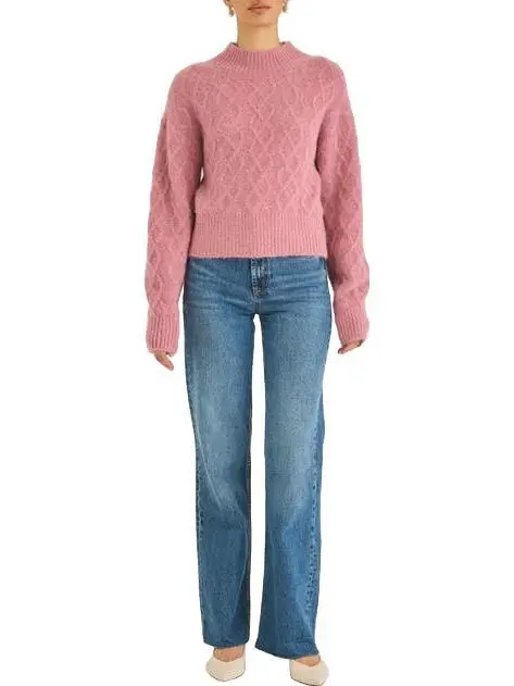 Rebecca Taylor Yael Cropped Cable Knit Sweater - Foxglove