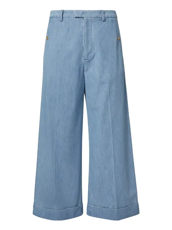 Valentino Garavani Cropped Wide-leg Denim Pants - Blue
