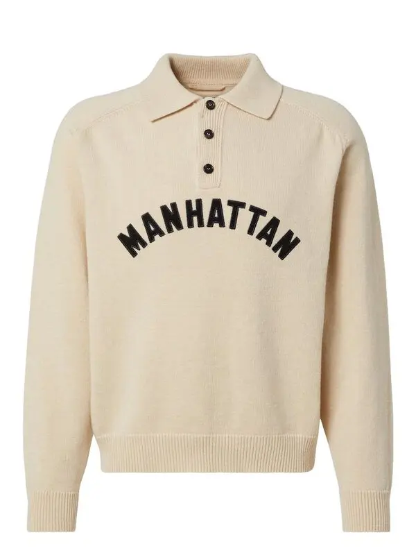 BODE Manhattan Appliqué Wool Polo Sweater - Beige