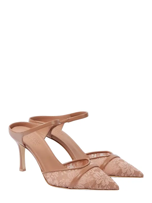 MALONE SOULIERS Uma 80 Leather-trimmed Lace Mules - Pink