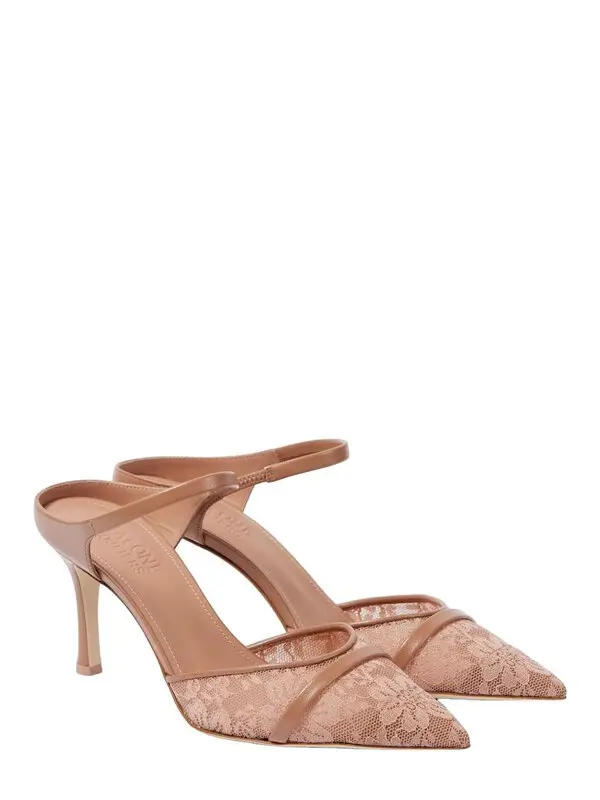 MALONE SOULIERS Uma 80 Leather-trimmed Lace Mules - Pink
