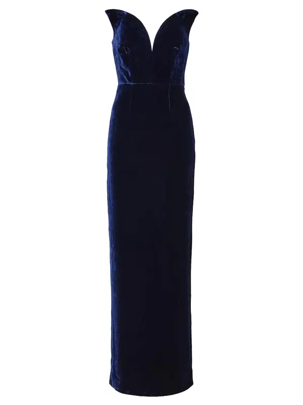 Roland Mouret Strapless Velvet Gown - Blue