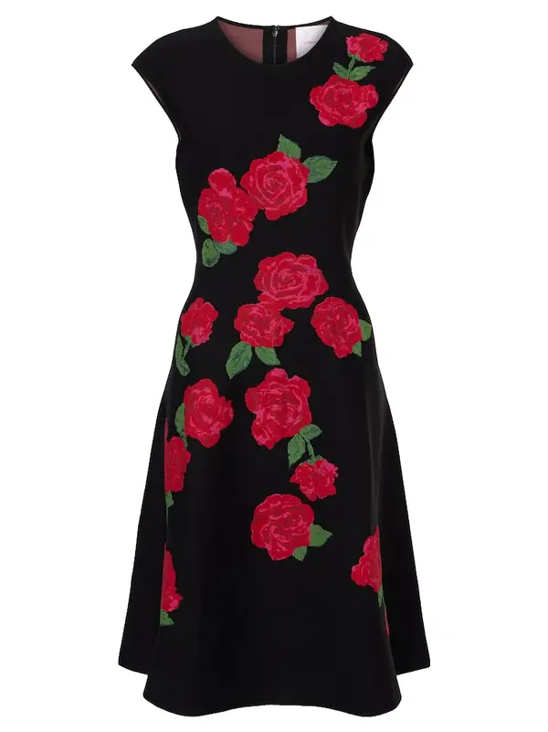 Carolina Herrera Floral Jacquard Midi Dress - Black