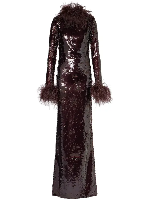 THE NEW ARRIVALS ILKYAZ OZEL Zouzou Feather-trimmed Gown - Burgundy