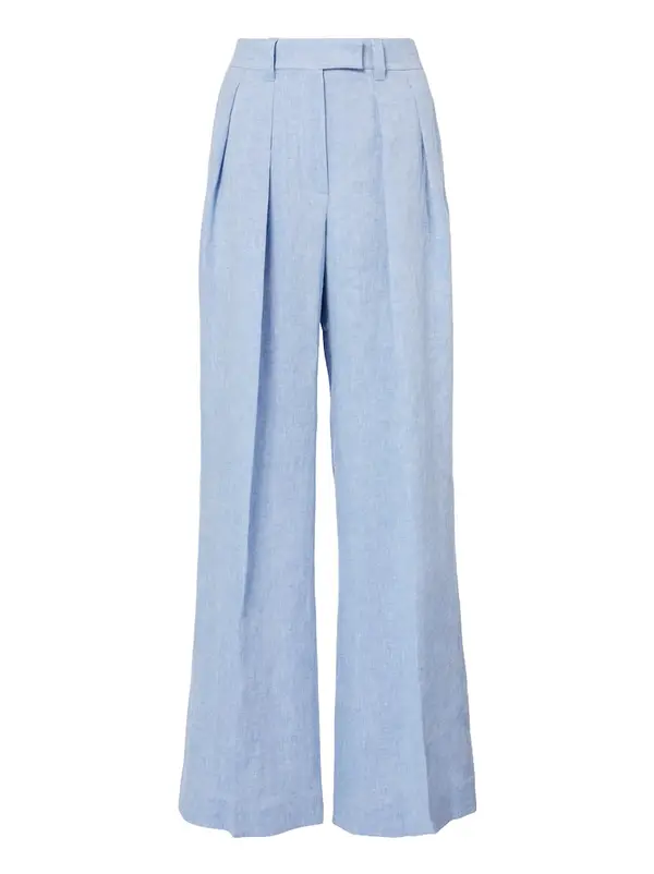 Brunello Cucinelli High-rise Wide-leg Linen-blend Pants - Blue