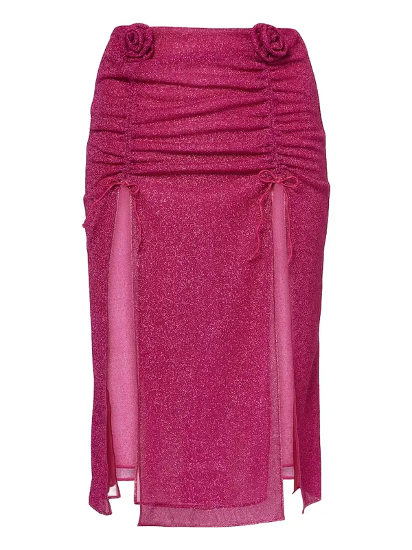 Oseree Lumière Rose Ruched Midi Skirt - Pink