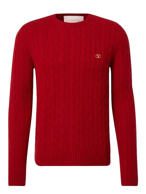 Valentino Garavani Vlogo Cable-knit Cashmere Sweater - Red