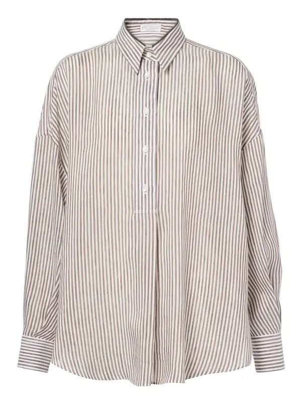 Brunello Cucinelli Striped Linen And Silk Shirt - White