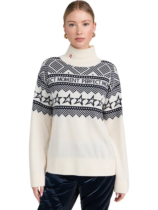 Perfect Moment Holiday Roll Neck Pullover - White/blue