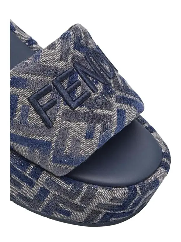 Fendi Sunshine Ff Chenille Jacquard Platform Sandals - Blue