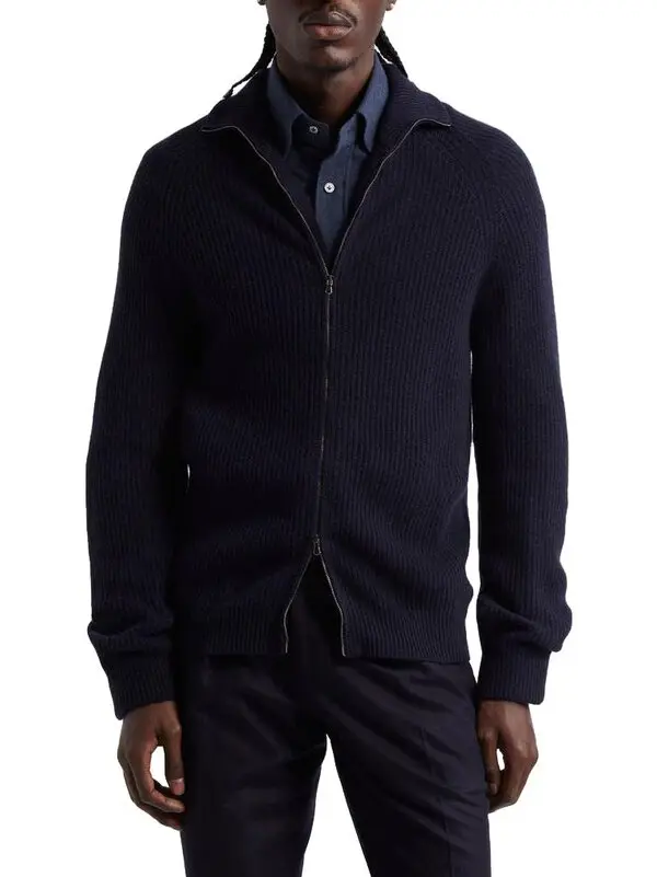 Thom Sweeney Fisherman Cashmere Zip Cardigan - Navy