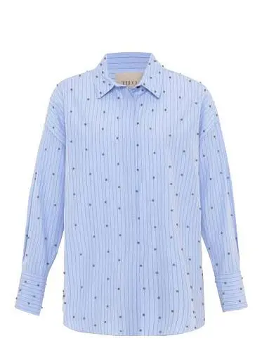 THEO THE LABEL Echo Pearly Shirt - Sky Blue/gunmetal