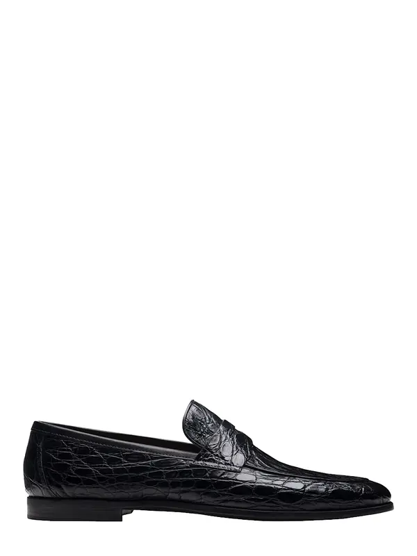 Magnanni Vicente Croc Leather Loafers - Black