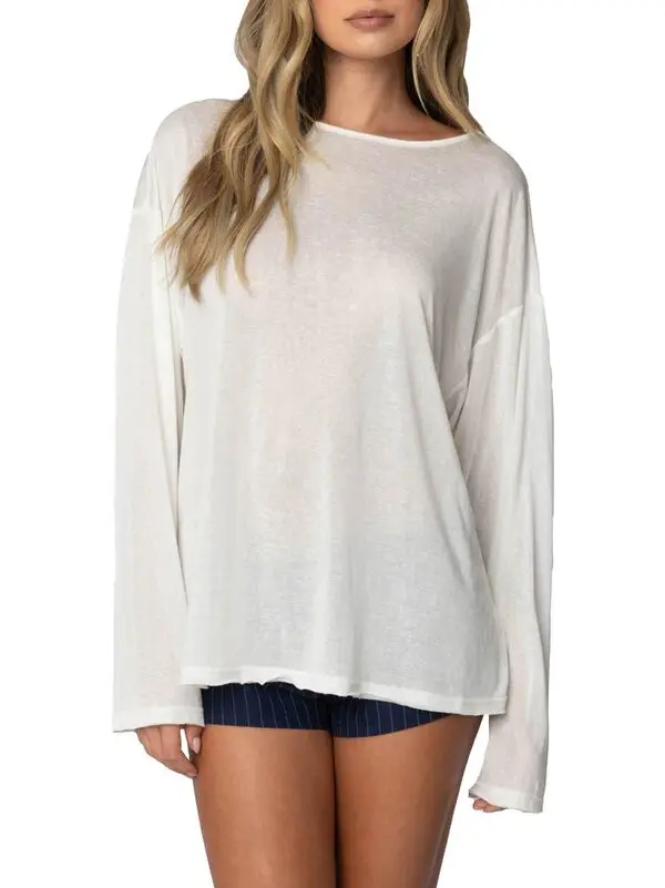 EDIKTED Oversized Semi-sheer Top - White