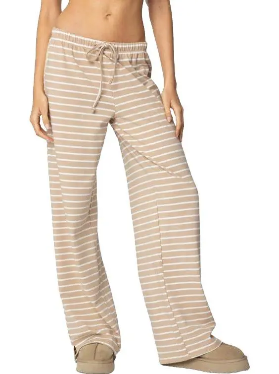 EDIKTED Jona Stripe Stretch Cotton Drawstring Pants - Beige