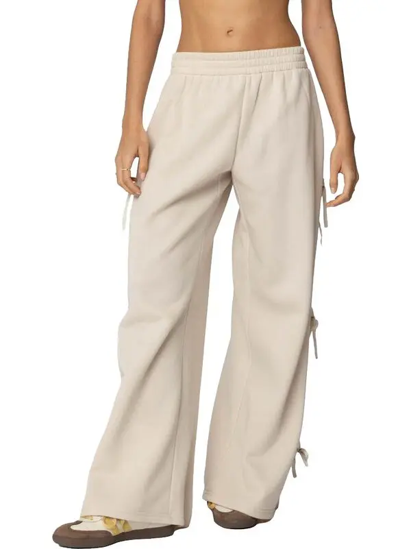 EDIKTED Claudette Bow Wide-leg Sweatpants - Cream