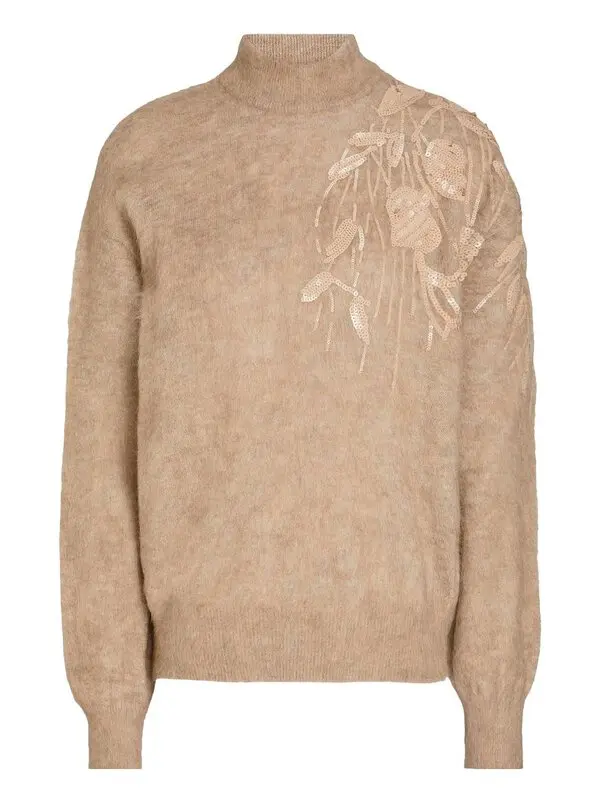 Brunello Cucinelli Sequin-embellished Turtleneck Sweater - Sand