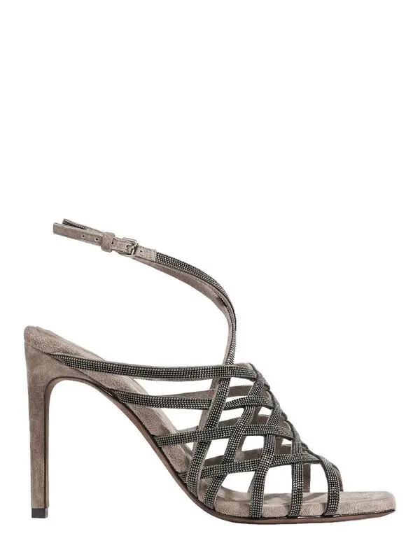 Brunello Cucinelli Bead-embellished Slingback Sandals - Taupe