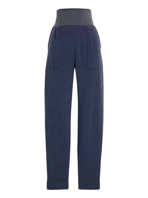 Brunello Cucinelli Ribbed Cotton, Cashmere And Silk-blend Track Pants - Navy