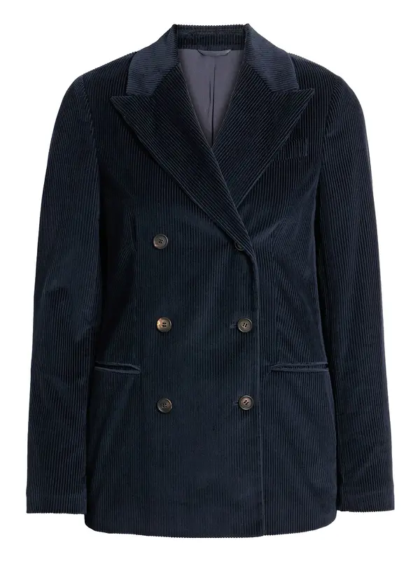 Brunello Cucinelli Double-breasted Cotton And Cashmere-blend Corduroy Blazer - Navy