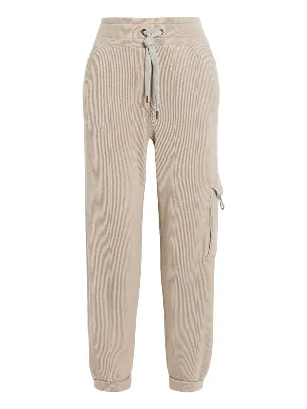 Brunello Cucinelli Bead-embellished Cotton Track Pants - Beige