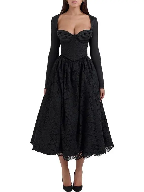 House Of Cb Duchess Lace Fit & Flare Midi Dress With Bolero - Black