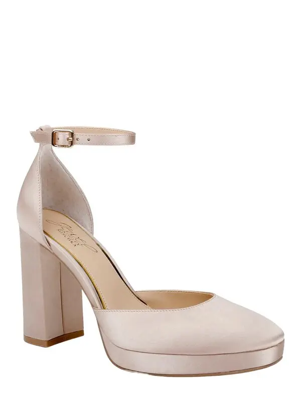 Badgley Mischka Stephanie Platform Pumps - Light Beige Satin