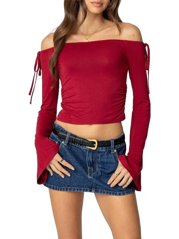 EDIKTED Keaghan Off-the-shoulder Top - Burgundy