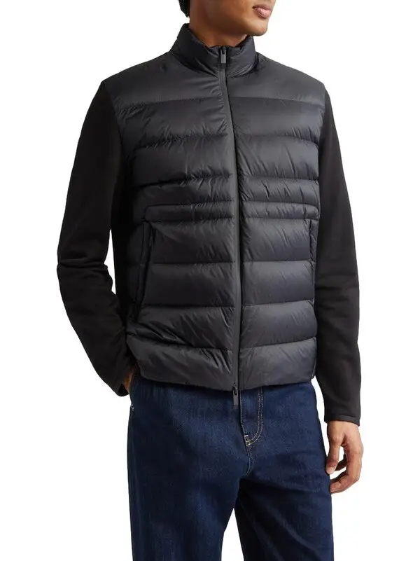 Moncler Quilted Down And Cotton Knit Zip Cardigan - Black
