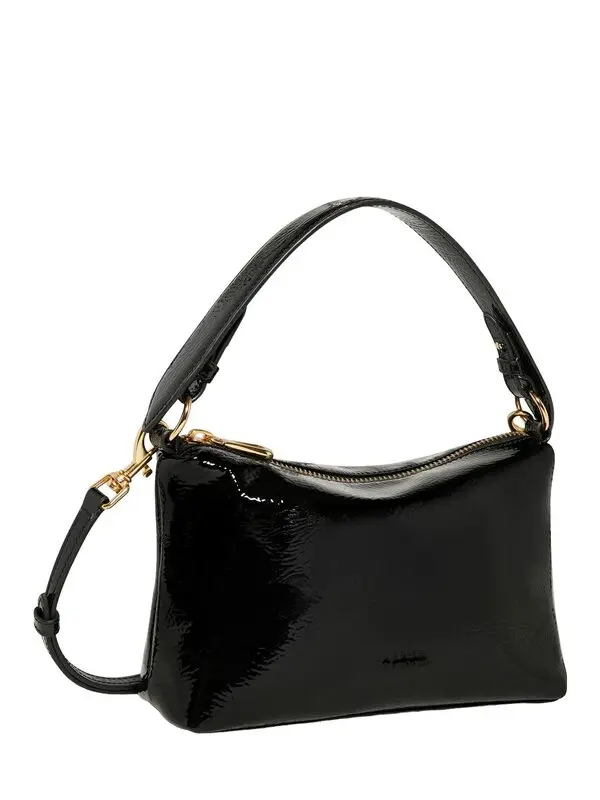 AIMEE Ava Convertible Leather Shoulder Bag - Black Crinkle Patent