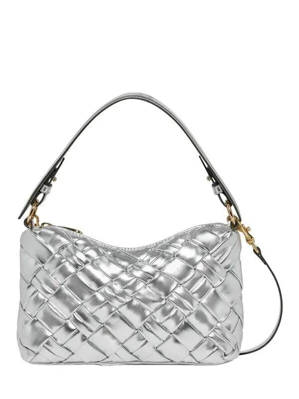 AIMEE Ava Convertible Leather Shoulder Bag - Woven Metallic